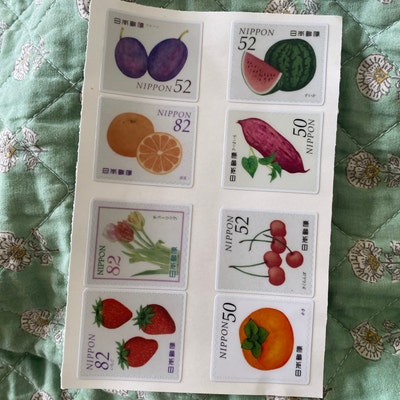 Japanese Nippon Fruit Vegetable Flower Stamp Vinyl Diecut Sticker Sheet ...
