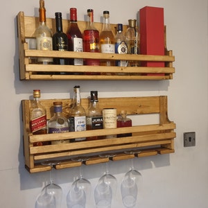Handmade Bespoke Reclaimed Wooden Floating Gin Shelf and Bottle Rack ...