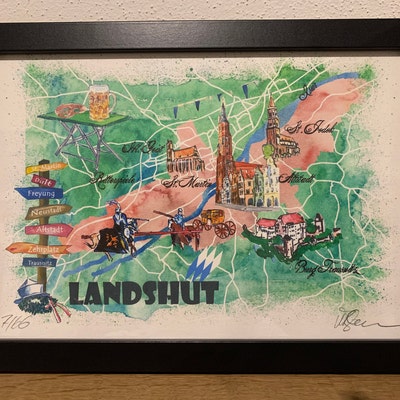 Landshut Bavaria Illustrated Map With Main Roads Landmarks and - Etsy