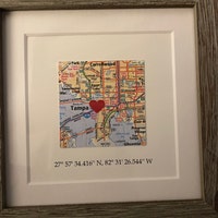 Framed Map Hearts 7 or 8 Maps Choose Your Maps Square Black Frame Map ...