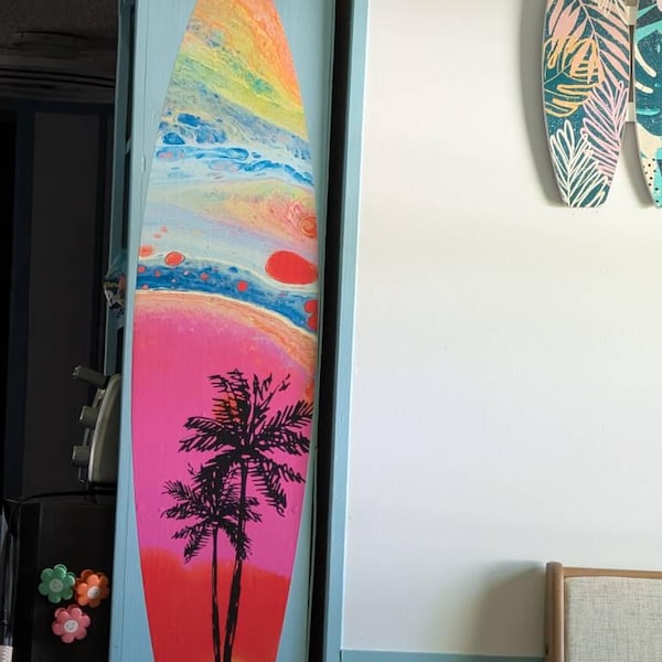 Peel and Stick Surfboard Wall Decal, Repositionable and Reusable ...