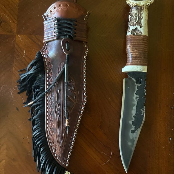 Brut De Forge, Mountain Man Bowie File Knife With Elk Bone Handle and ...
