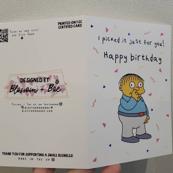 Ralph Wiggum Simpsons Funny Birthday Card, Funny Greetings Card ...