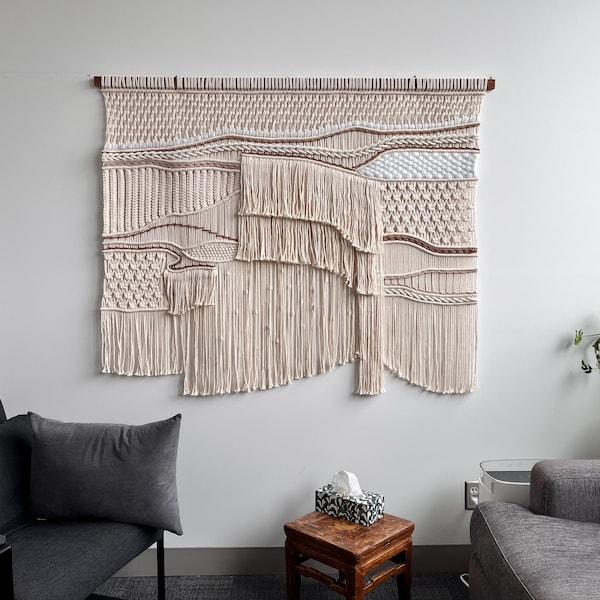 Macrame Wall Hanging Boho Decor Fiber Wall Art Abstract Macrame Long ...