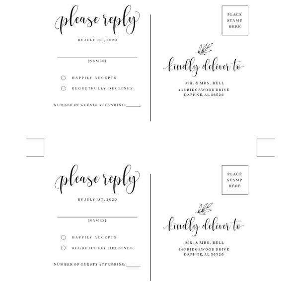 Printable Wedding RSVP Card Template, RSVP Invitation Insert, RSVP ...