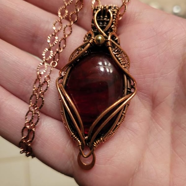 Red Fire Labradorite Pendant Copper Wire Wrapped Gemstone Jewelry ...