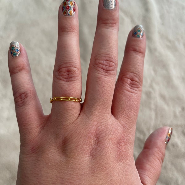 Dainty Paper Clip Chain Ring in Gold, Sterling Silver, Rose Gold ...