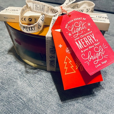 Merry and Bright Gift Tag Printable, Candle Gift Tag, Christmas Gift ...