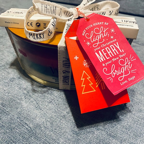 Merry and Bright Gift Tag Printable, Candle Gift Tag, Christmas Gift ...