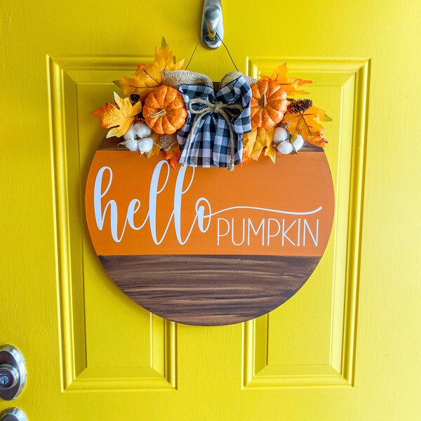 Hello Pumpkin Door Hanger, Fall Door Hanger, Pumpkin Door Decoration ...