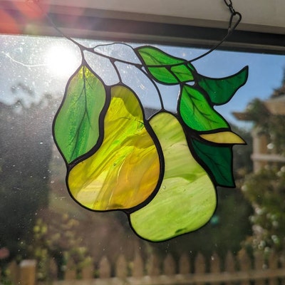 Pear Branch Stained Glass Suncatcher Window Hangings Pear Tree Leaf ...