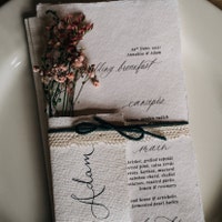 Ethereal Wedding Dinner Menus on Handmade Paper / Party Dinner Menu ...