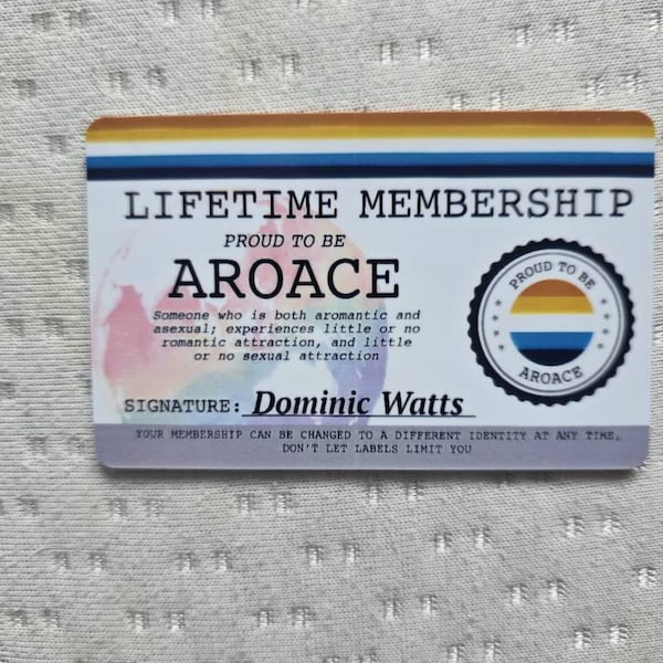 AROACE Lifetime Membership Card - Gay Pride Card - LGBT Identity Card ...