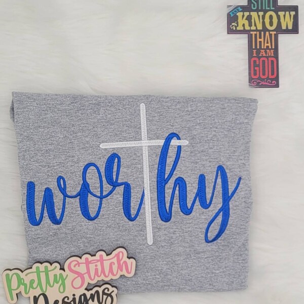 Worthy Cross Christian Embroidery Design Split Satin Stitch Four Sizes ...