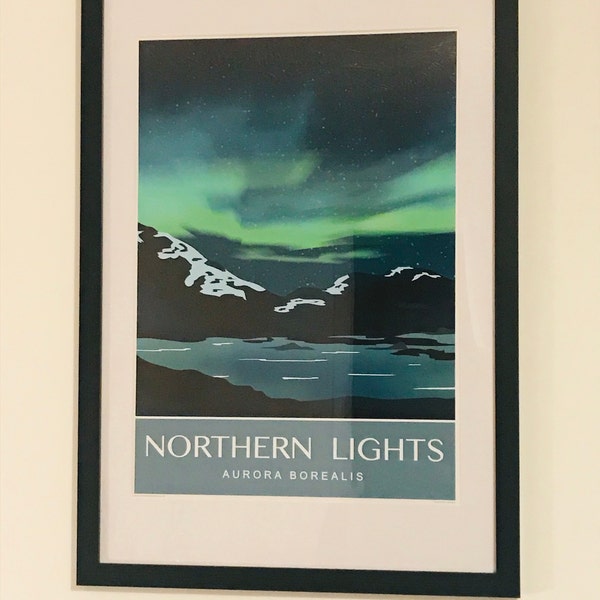 Northern Lights, Aurora Borealis. Travel Poster. A4, A3, A2, A1 Three ...