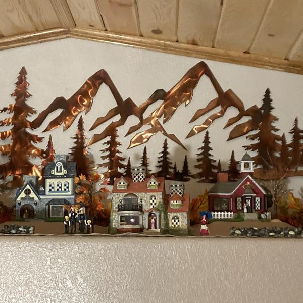 Copper Plated Metal Art Scene - Trees and Mountains - Etsy