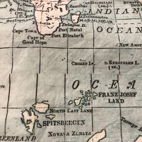 Vintage Maps Fabric - Soft Blue and Cream Map by Aftermyart - Blue and ...