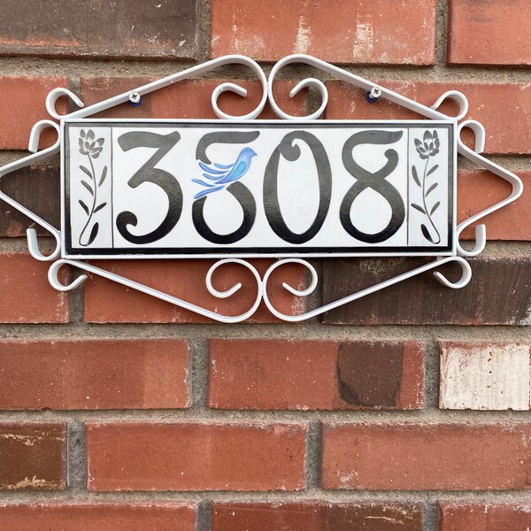 Floral House Numbers With Frame Personalized Custom Address Tiles Sign ...