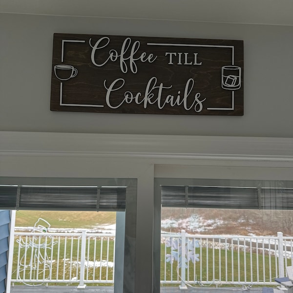 Coffee Till Cocktails Sign, Coffee Bar Sign, Pallet Sign, Custom Wood ...