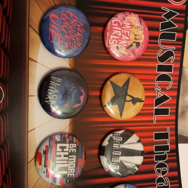 Musical Theatre Pin Badges, 32mm Pinback Buttons, West End, Broadway ...