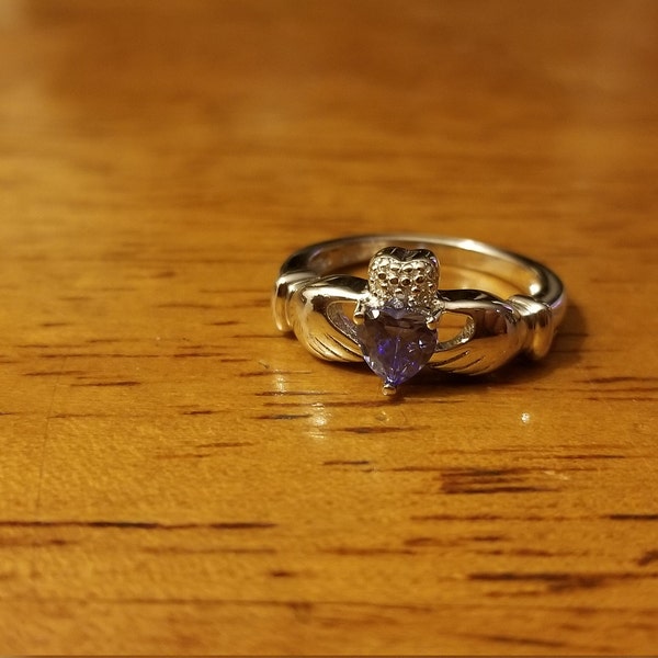 Estate Sterling Silver 925 Heart .50ct Tanzanite Irish Claddagh Crown ...