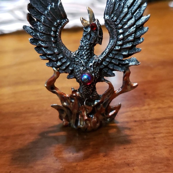 Pewter PHOENIX Rising From Flames With Red Crystal Accents - Etsy