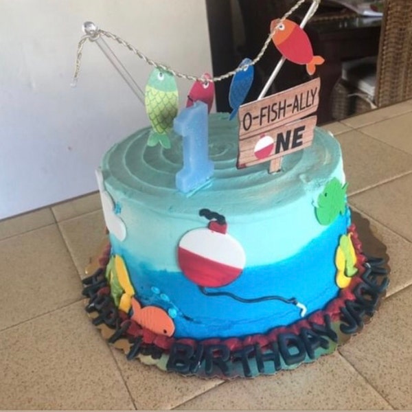 Fishing Cake Toppers, Printable Cake Toppers, O-fish-ally One Topper ...