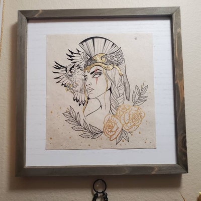 Goddess Athena Art Print on Natural Handmade Paper Complete With Gold ...