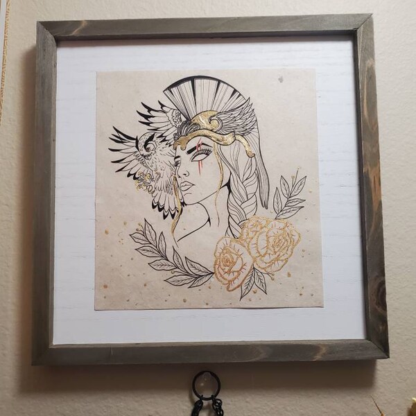 Goddess Athena Art Print on Natural Handmade Paper Complete With Gold ...