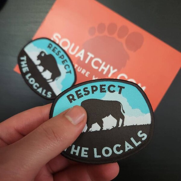 Respect the Locals Bison Woven Patch | Woven Emblem | Be Safe Around ...