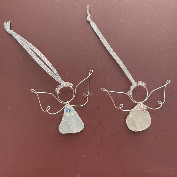 Sea Glass Angel Ornament/ Sea Glass Birthstone Angel Ornament/ April ...