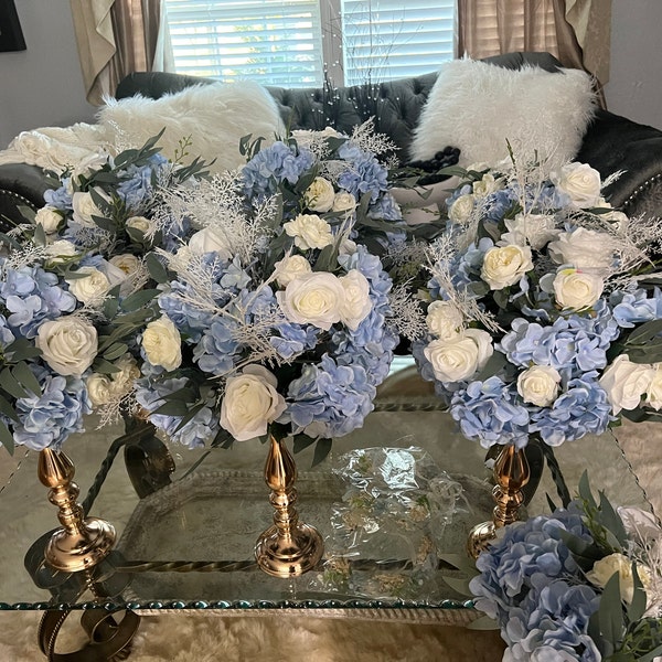 Silk Blue Wedding Flowers Top Table Decoration Wedding Centerpiece Custom Artificial Flower Ball ...
