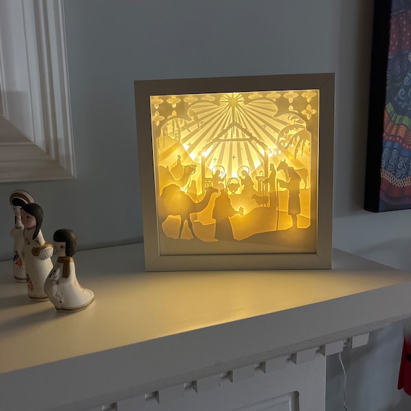 Decorative Nativity Scene Light up Shadow Box, Nativity Christmas Decor ...