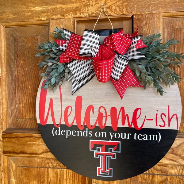 Texas Tech Front Door Decor | Wreck 'em Sign | Texas Raiders Wreath ...
