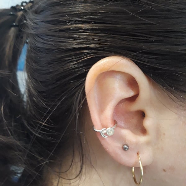Moon Phases Conch Piercing, Cartilage Earring, Celestial Daith Earring ...
