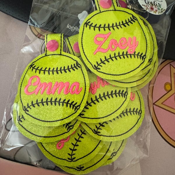Softball Cursive Name & Number Bag Tags, Personalized Softball Green ...