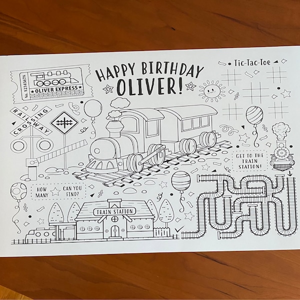 Printable Train Coloring Placemat, Personalized - Etsy