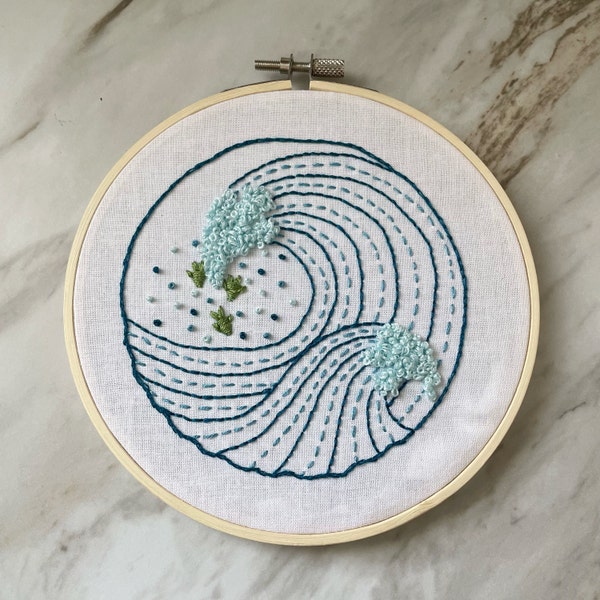 Waves Embroidery Pattern, Water Hand Embroidered Pattern, Sea ...