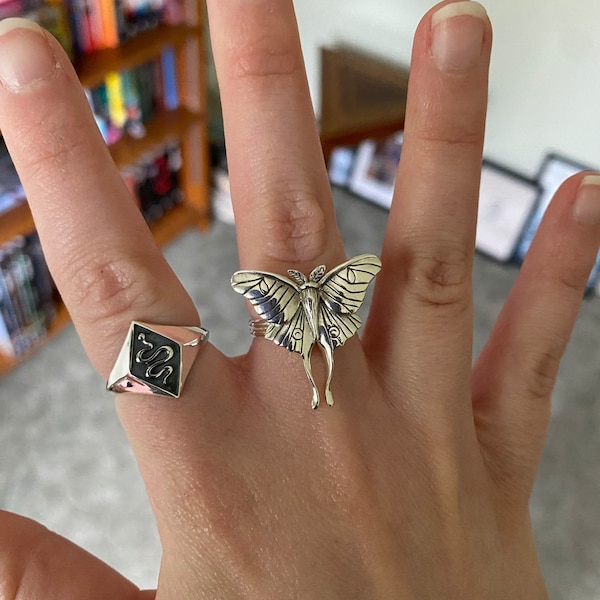 Luna Moth Ring, Moth Ring, Sterling Silver Ring, Silver Moth Ring, Luna ...