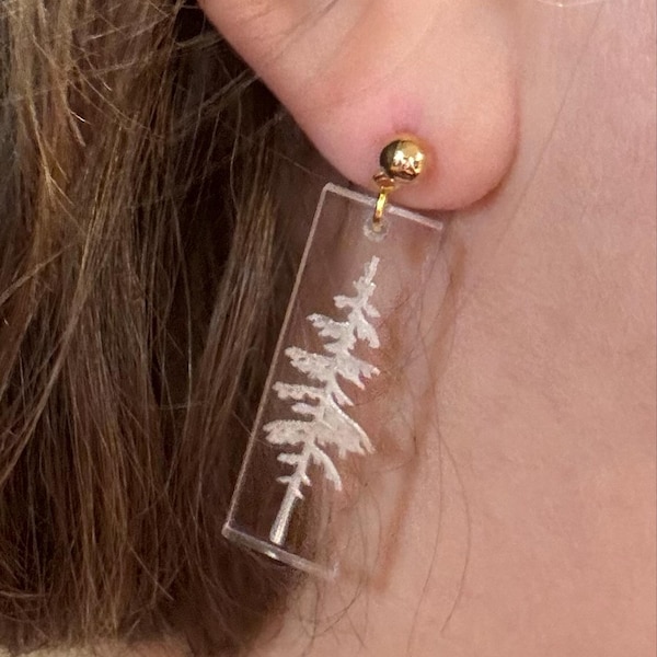 Winter Snowy Trees Christmas Dangle Bar Earrings, Hypoallergenic ...