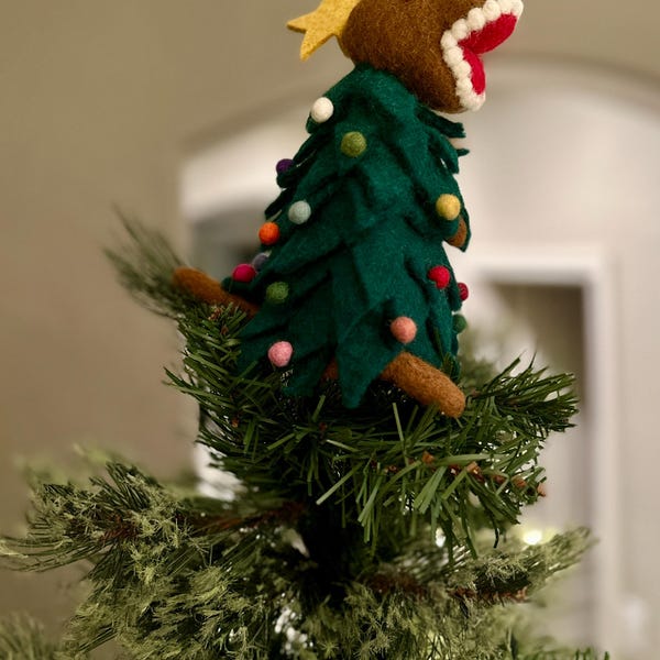 Pompom Star Christmas Tree Topper Christmas Decoration Needle Felt ...