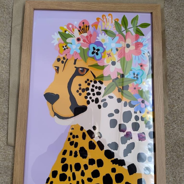 Floral Crown Cheetah Print / Tropical / Living Room Print / Animal ...