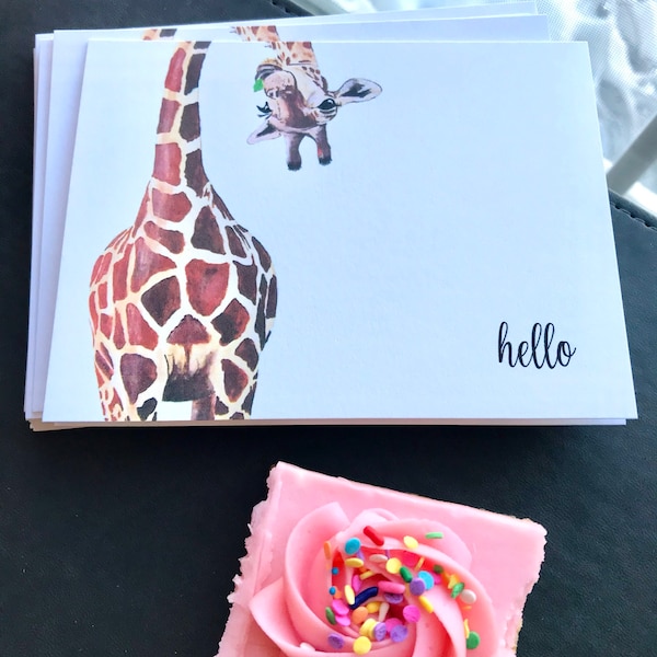 Giraffe Personalized Folded Note Cards - Set of 8 - Note Card ...