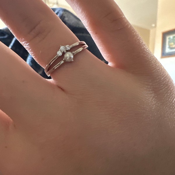 Pearl Ring Set Dainty Pearl Ring Gold Pearl Ring Stacking Ring Simple ...