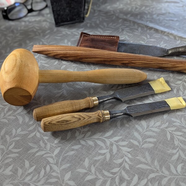 Hand-forged Slick Chisel – 52100 Carbon Steel & Ash Handle With Leather ...