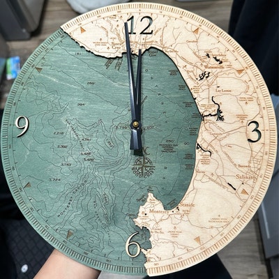 Monterey Bay Clock Wood Carved Topographic Clock - Etsy