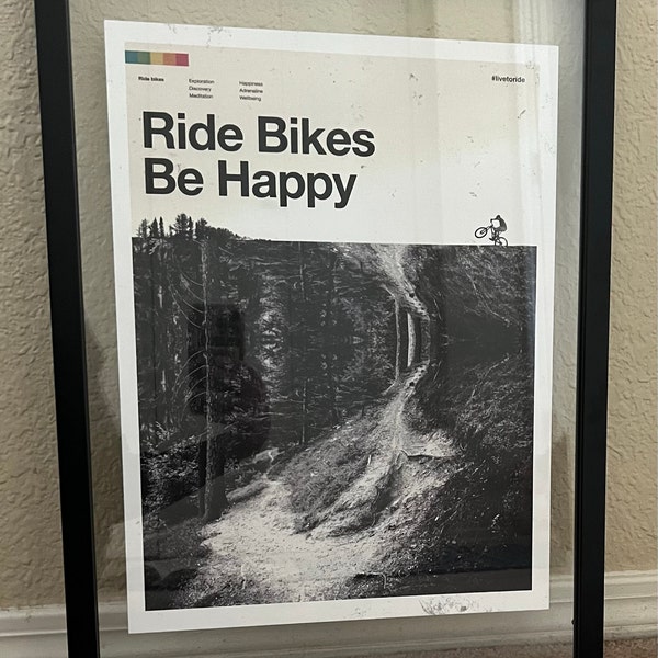 Ride Bikes Be Happy - Mountain Biking Art Print - Etsy