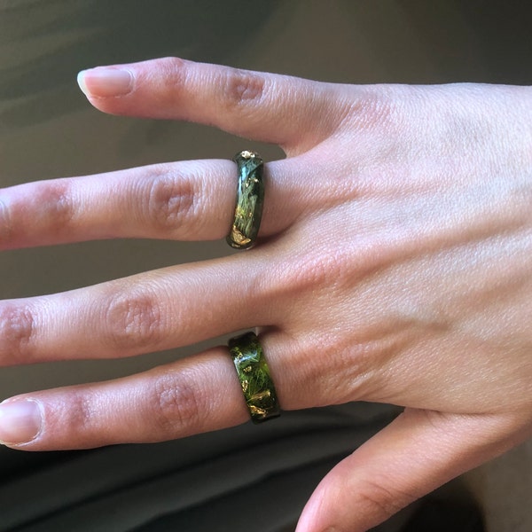 Resin Ring, Real Pressed Green Leaves and Green Forest Moss. Rings ...