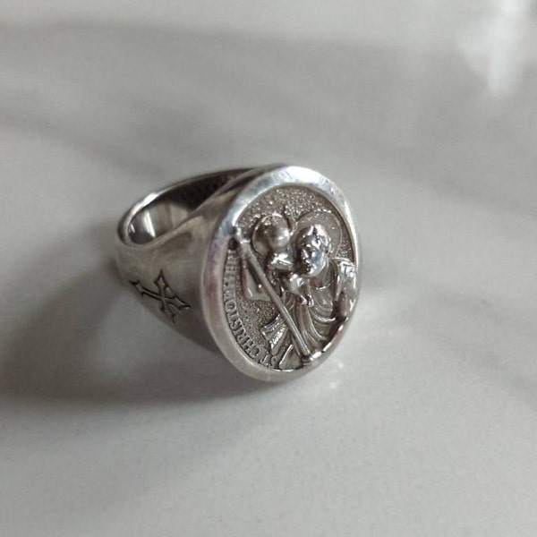 Silver St Christopher Signet Ring for Men⋆catholic Jewelry Personalized ...