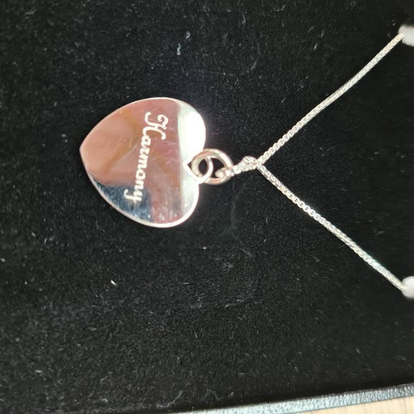 Sterling Silver Engraved Heart Pendant Necklace. Personalised With Your ...
